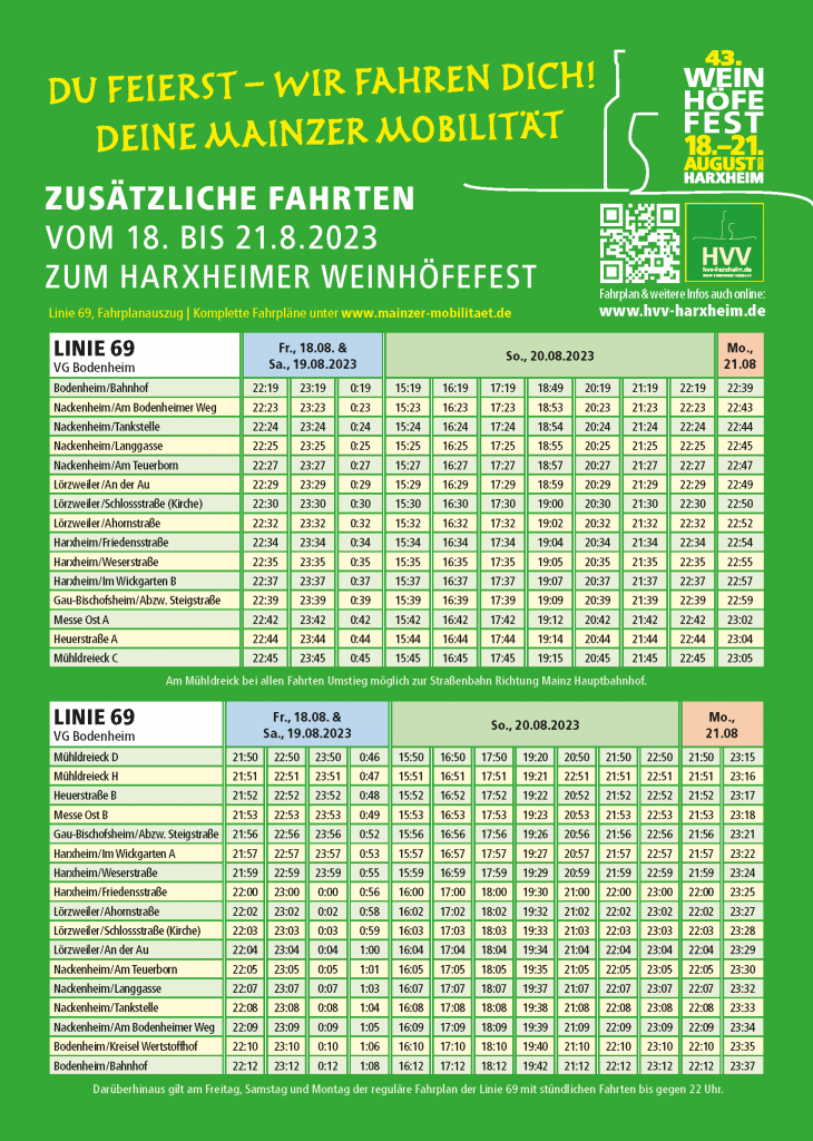 Sonderfahrplan zum 43. Harxheimer Weinhöfefest – HVV-Harxheim